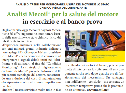 Mecoil è in edicola! – Mecoil, specialisti in analisi oli lubrificanti
